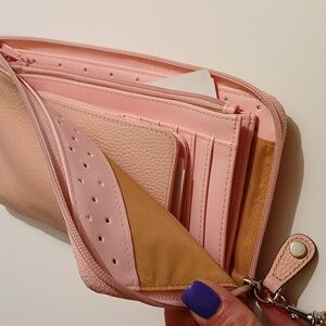 Buxton | Bags | Buxton Leather Ladies Zip Around Pink Walletclutch With ...